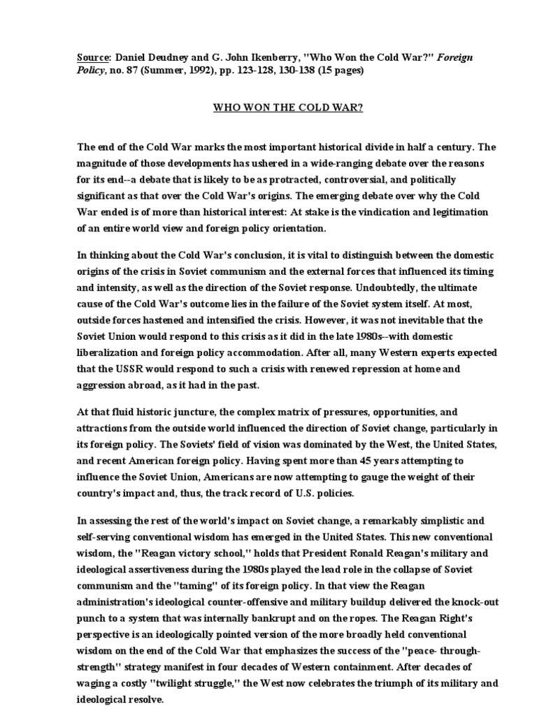 Deudney - Who Won The Cold War? | PDF | Cold War | Ronald Reagan
