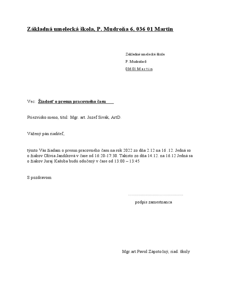 Presun Pracovného Času Sivak | PDF