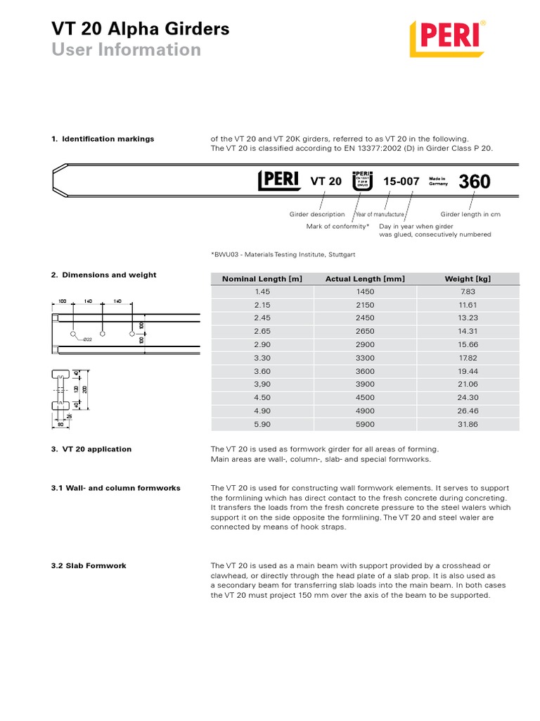 04 - VT 20 Alpha Girder - User - Information | PDF | Truss | Beam ...
