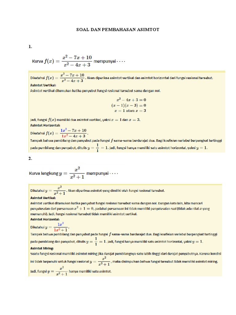 Soal dan Pembahasan Asimtot | PDF