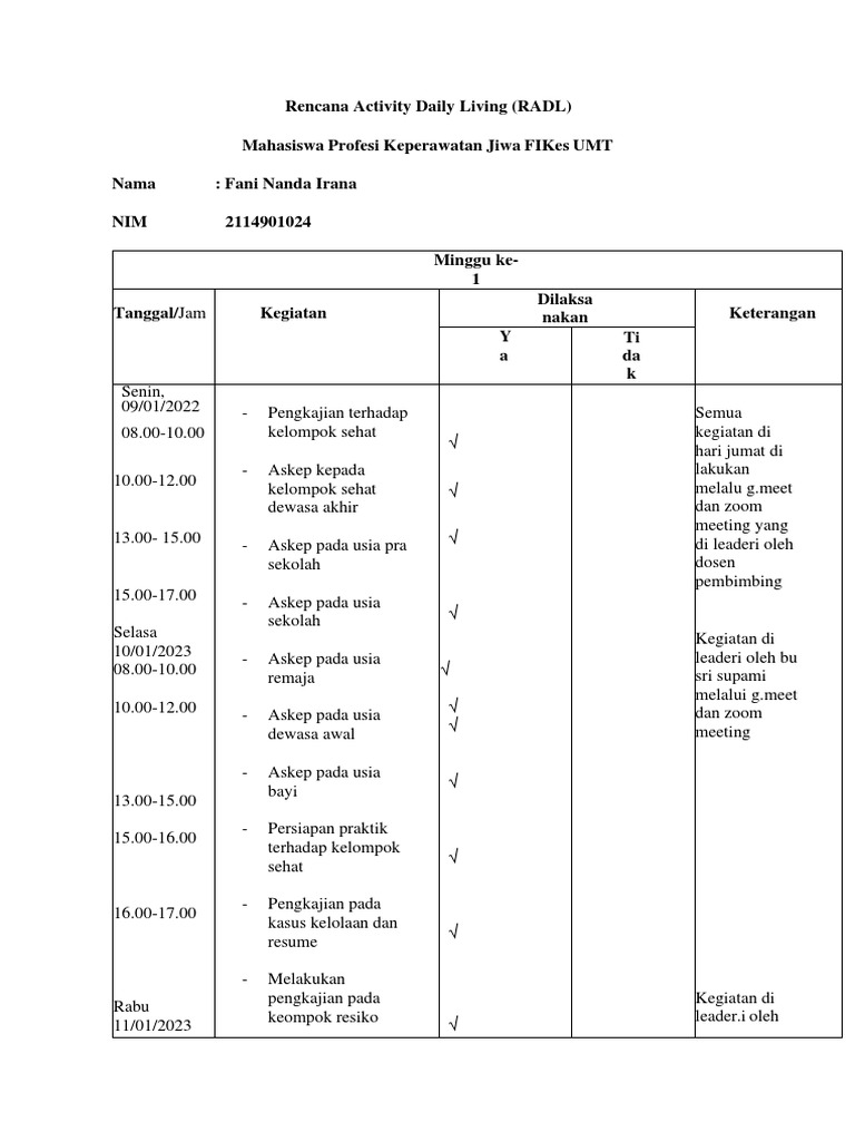 RADL Jiwa Sehat Pekan Ke - 1 (Fani Nanda I) . | PDF