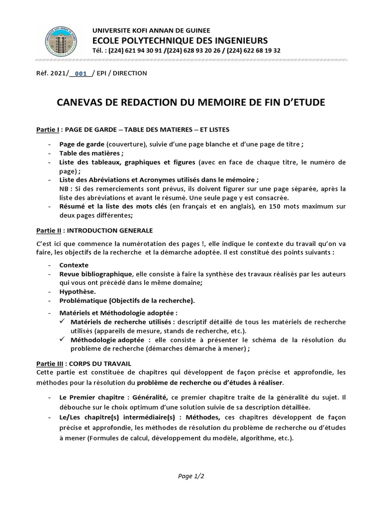 Canevas de Rédaction de Mémoire | PDF