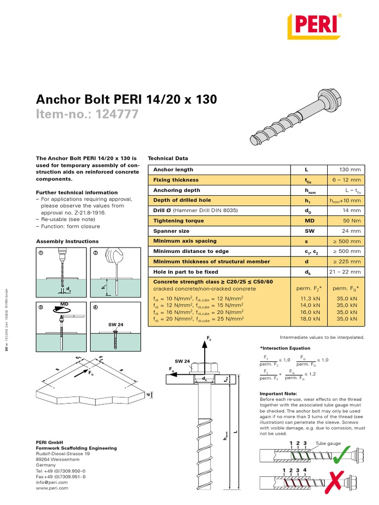 20 - Anchor Bolt PERI 14-20 X 130 | PDF | Screw | Metalworking