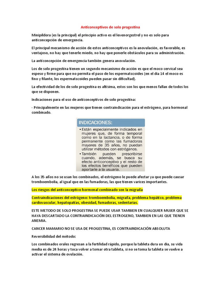 Anticonceptivos de Solo Progestina | PDF | Control de la natalidad ...