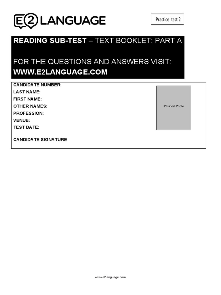 Practice Test 2 Reading Part A Text Booklet - Question-Paper | PDF ...