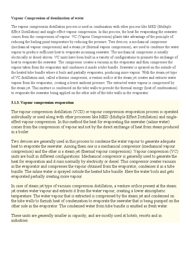Desalination of Water - Vapour Compression | PDF | Phases Of Matter ...