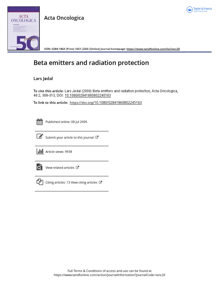 Beta Emitters and Radiation Protection | PDF | Radiation Protection ...