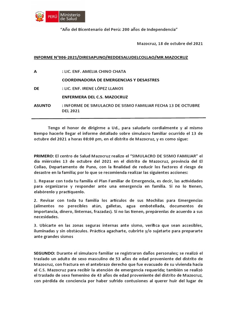 Informe Simulacro | PDF