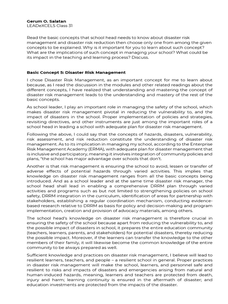 Disaster Risk Reduction and Management Some Basic Concepts | PDF | Risk ...