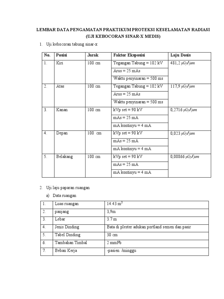 Lembar Data Pengamatan Praktikum Proteksi Keselamatan Radiasi Sinar X ...