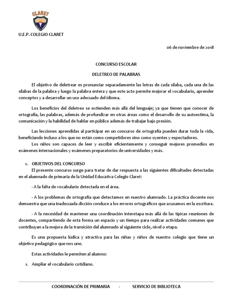 Reglas para La Competencia de Deletreo | PDF | Cognición | Escritura