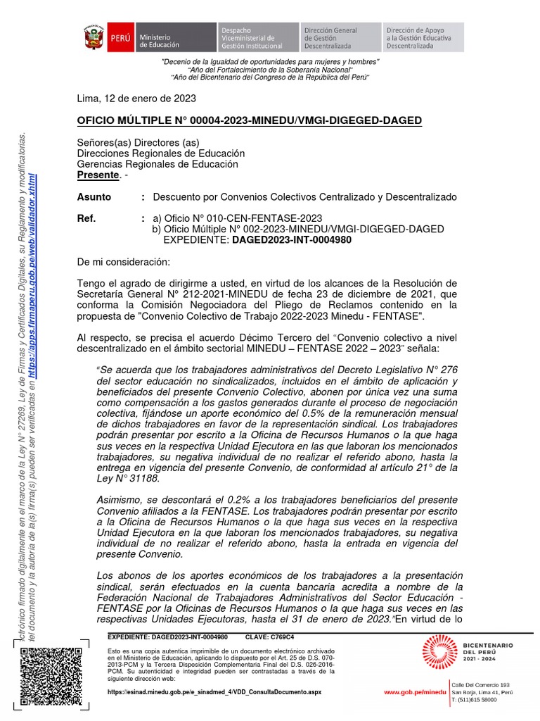Oficio Multiple 004-2023-Minedu-Vmgi-Digeged-Daged Con Su Anexo | PDF ...