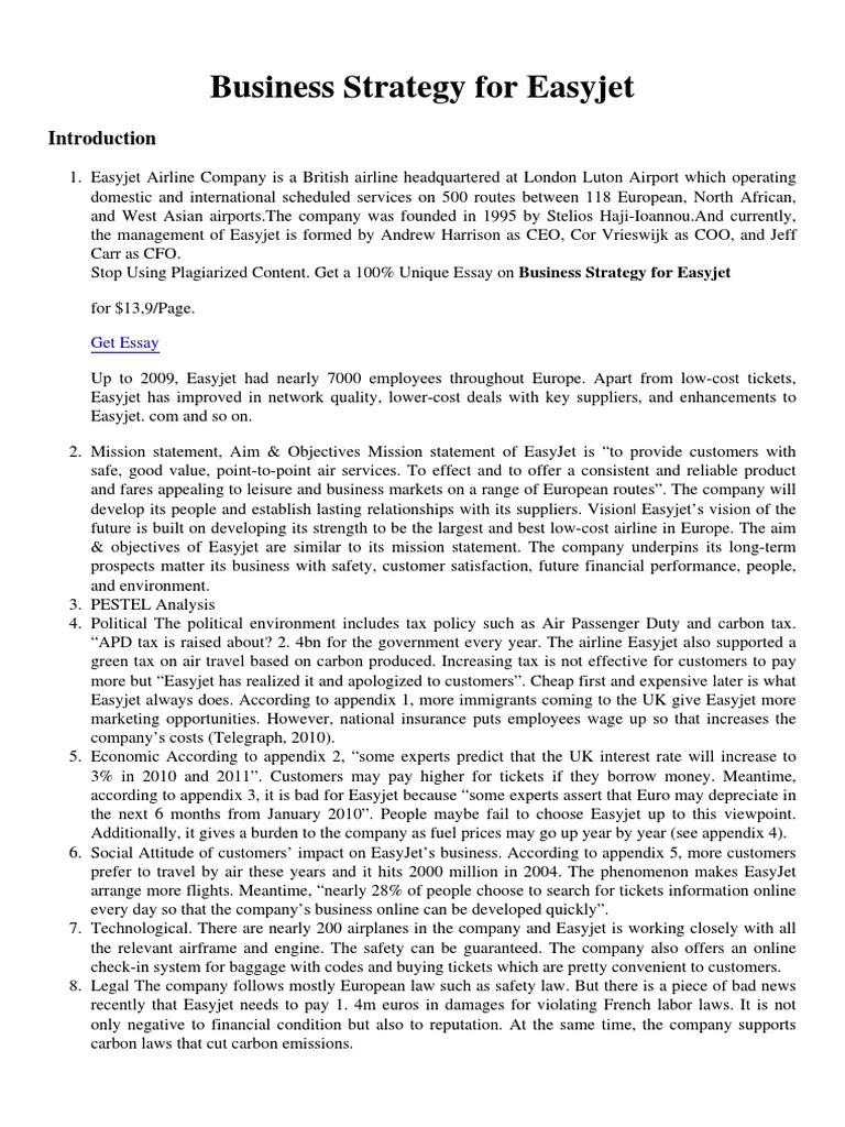 Business Strategy For Easyjet | PDF | Airport | Low Cost Carrier