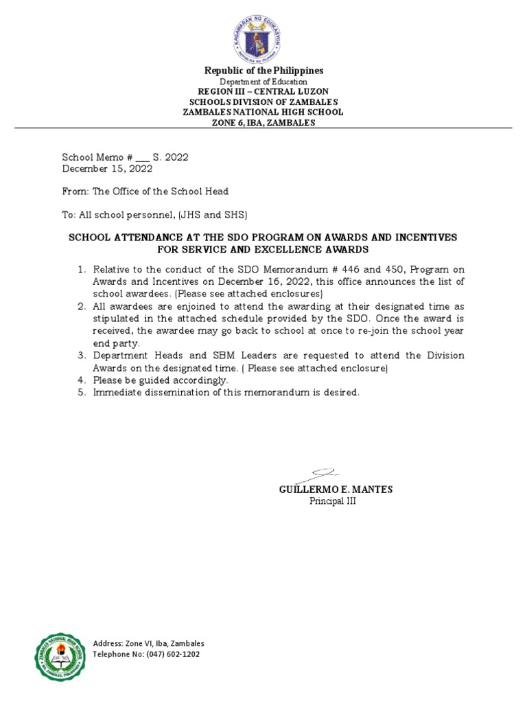 School Memo On PRAISE Awards | PDF