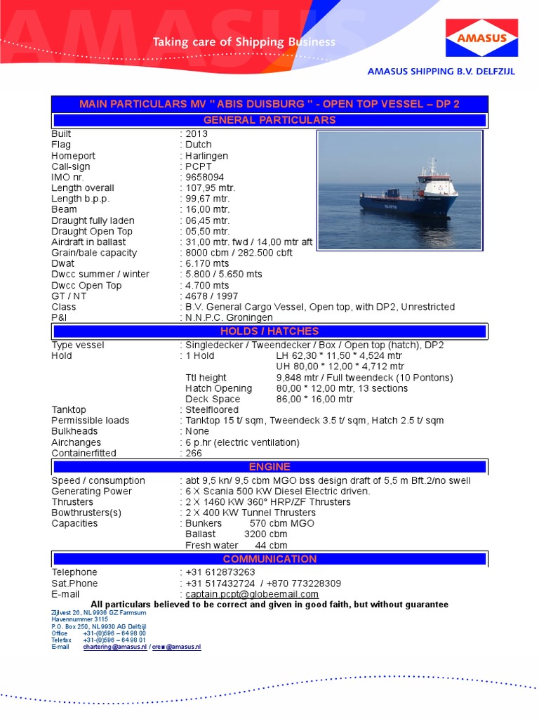 Abis Duisburg - Vessel Description | PDF | Watercraft | Shipping
