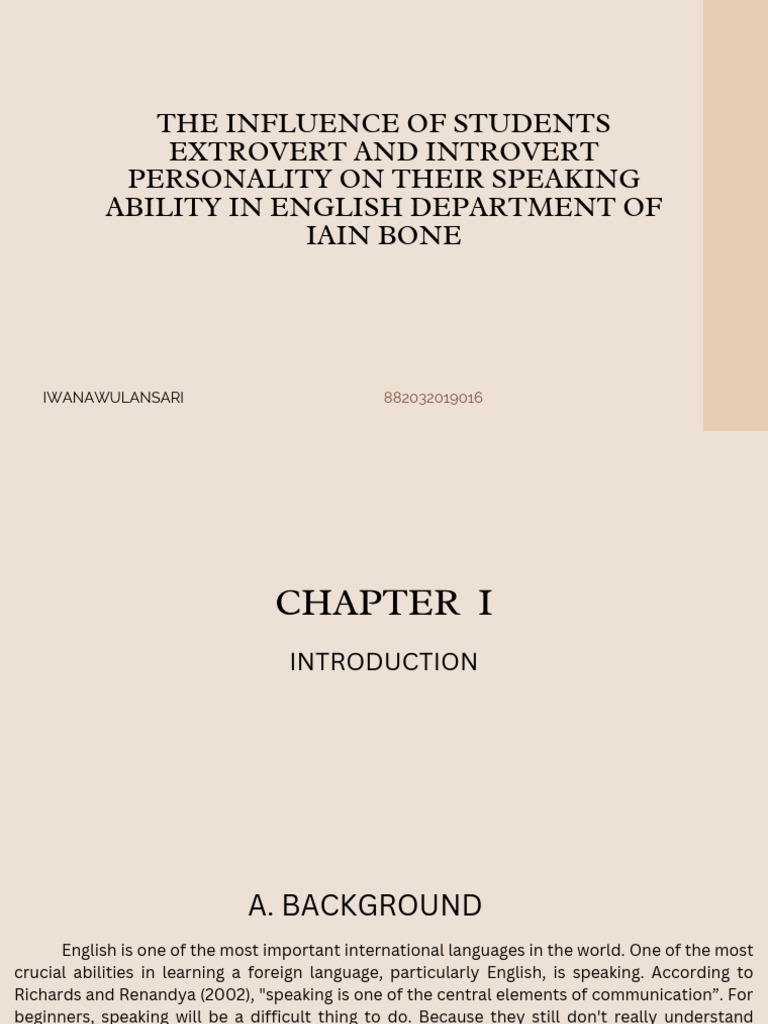 The Influence of Students' Extrovert and Introvert Personality on Their Speaking Ability | PDF ...