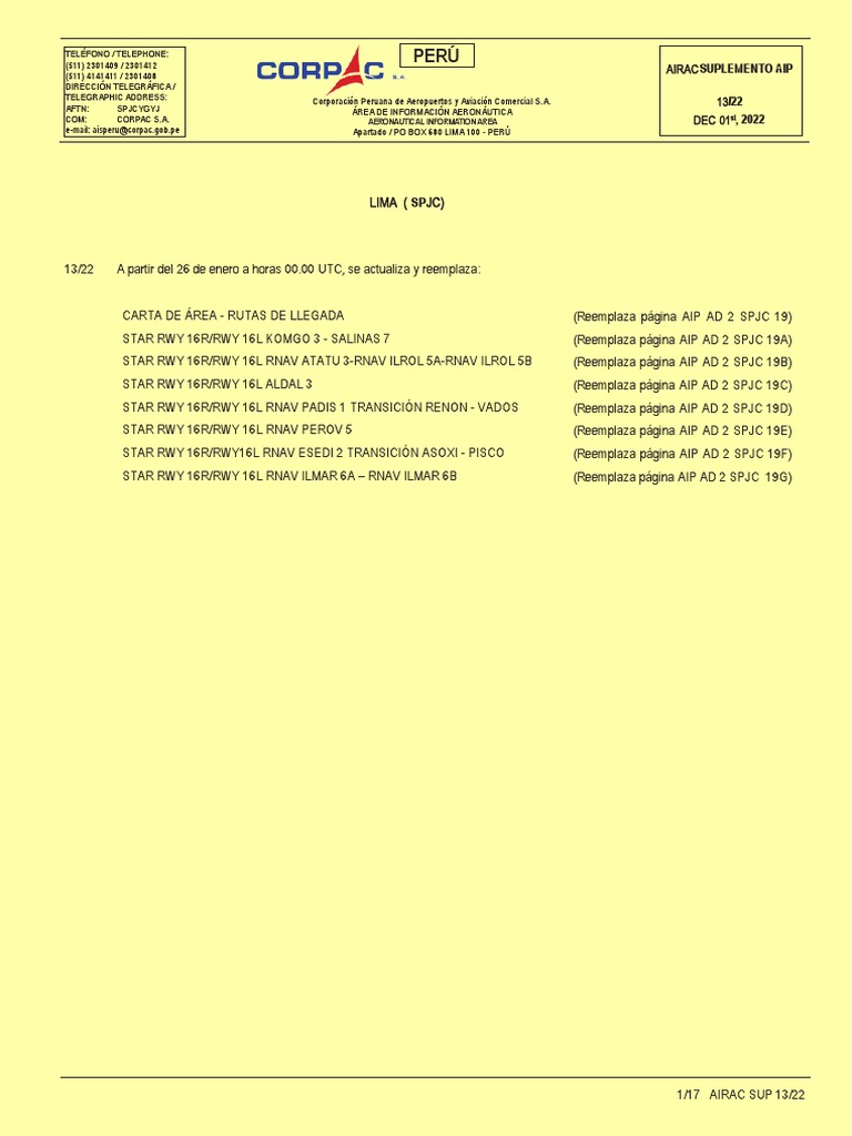 Sup Airac Aip 13-22 SPJC Star | PDF | Inalámbrico | Ingeniería de Sistemas