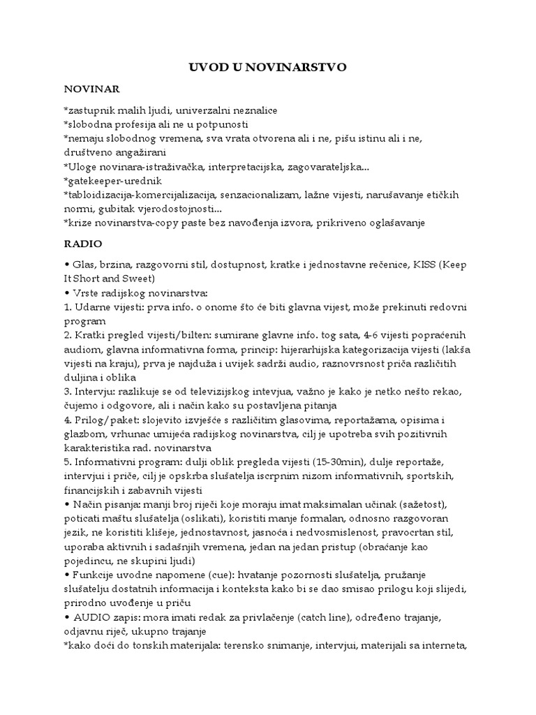Uvod U Novinarstvo 2. Kolokvij Sređeno | PDF
