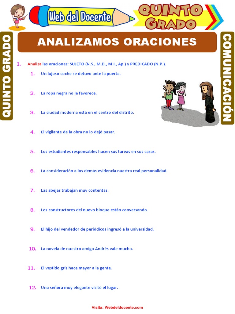Análisis de Oraciones para Quinto Grado | PDF