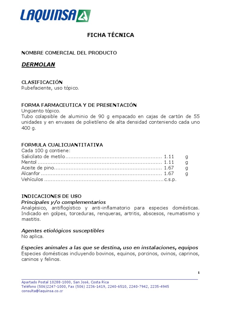 Dermolan Ficha Tecnica | PDF