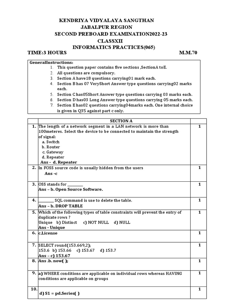 Ip Ms Pre Board II Xii | PDF | Computer Network | Internet