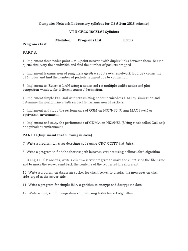 18CSL57 Syllabus | PDF | Computer Network | Network Congestion
