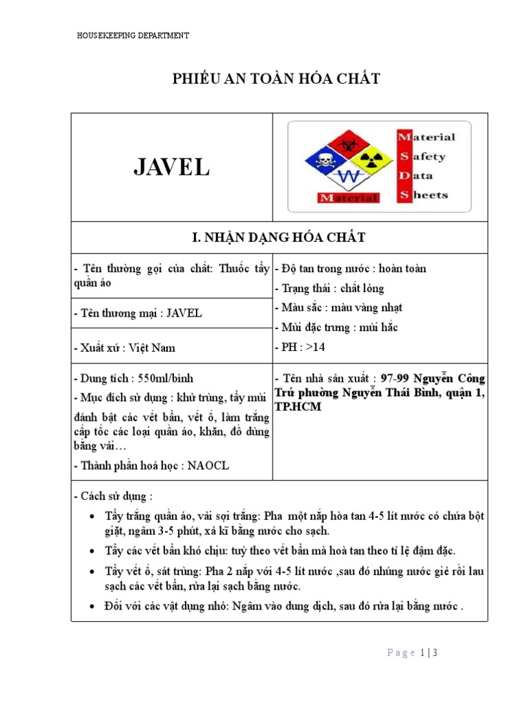 Msds Javel | PDF