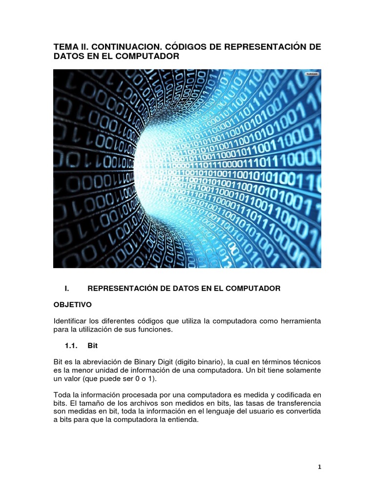 Tema Ii. Continuacion. Códigos de Representación de Datos en El ...