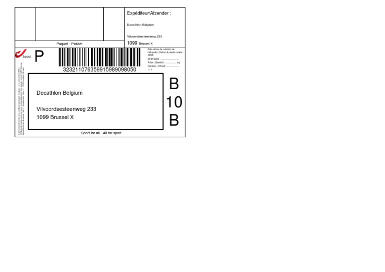 BPOST Retourlabel - Étiquette de Retour - Decathlon | PDF