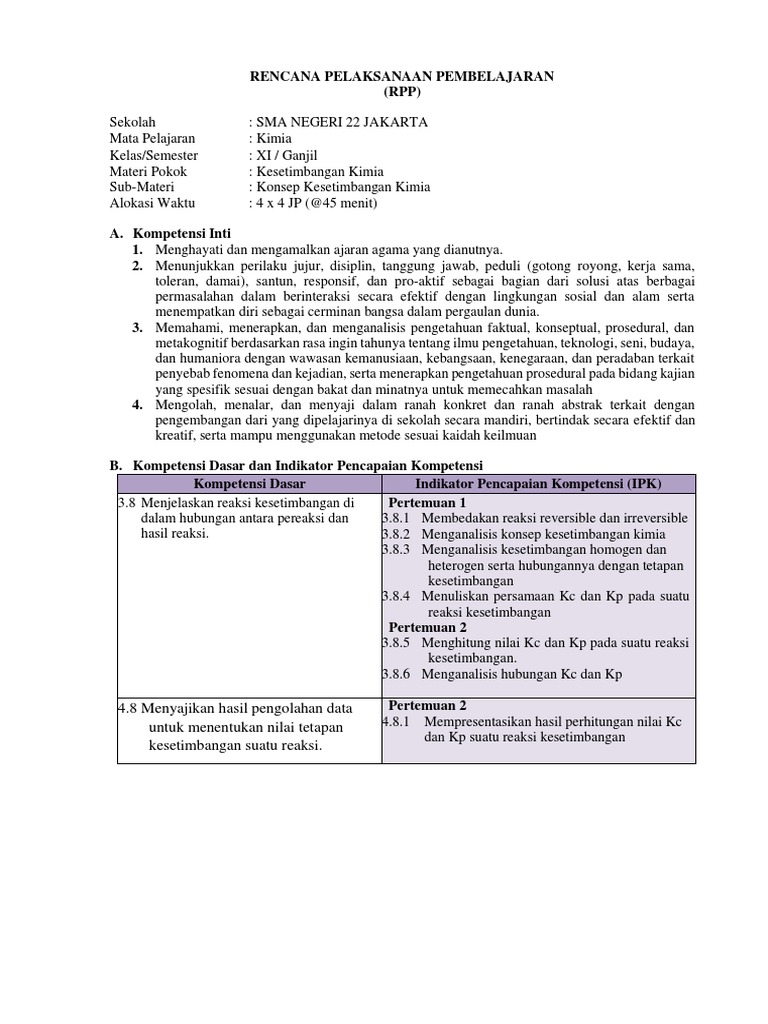 Alfi RPP Kesetimbangan Kimia Revisi | PDF