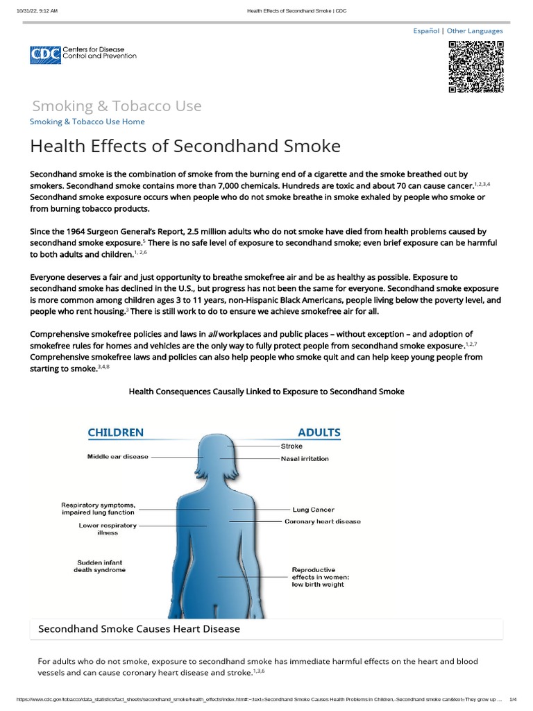 Health Effects of Secondhand Smoke - CDC | PDF | Tobacco Smoking ...