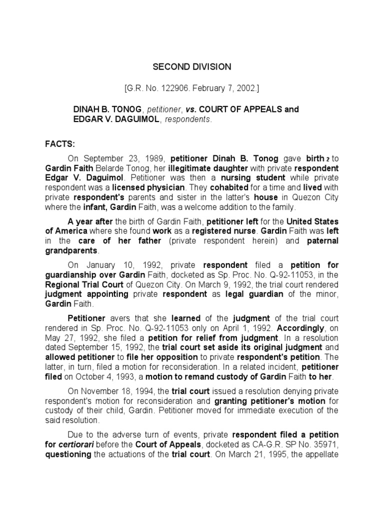 Tonog V CA | PDF | Child Custody | Legal Guardian