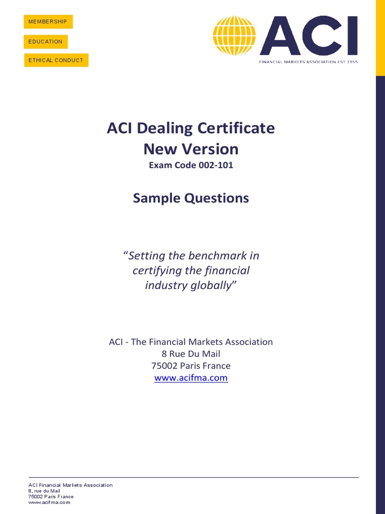 Sample Questions - ACI Dealing Certificate New Version - Jan 2022 - Final | PDF | Foreign ...