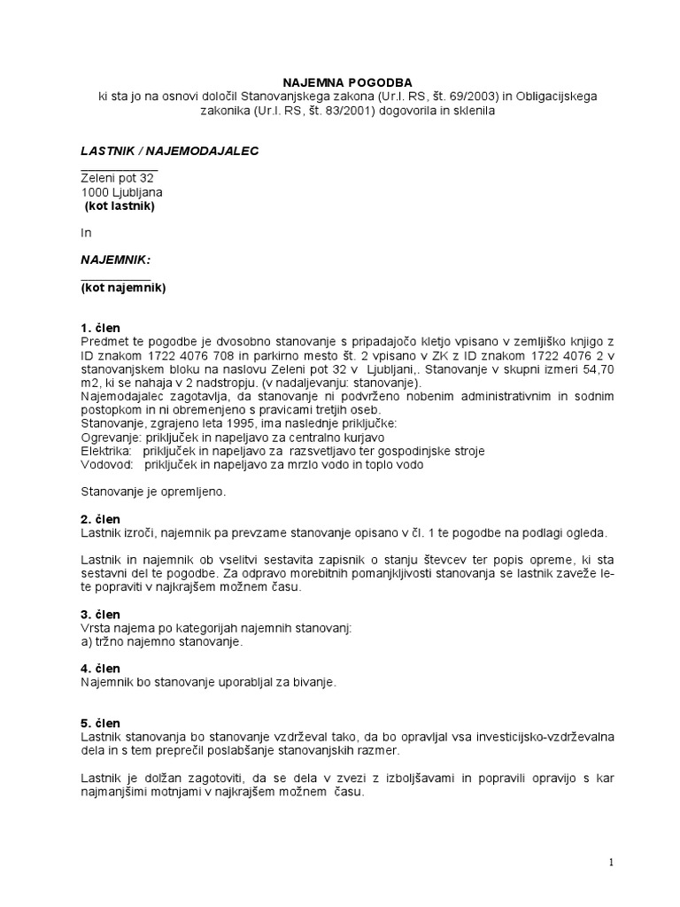 Najem Zeleni Pot Draft | PDF