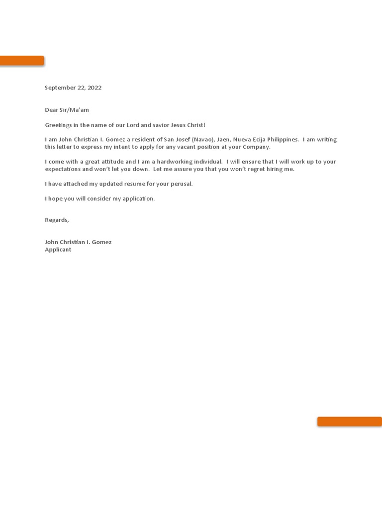 Application Letter For Caregiver | PDF