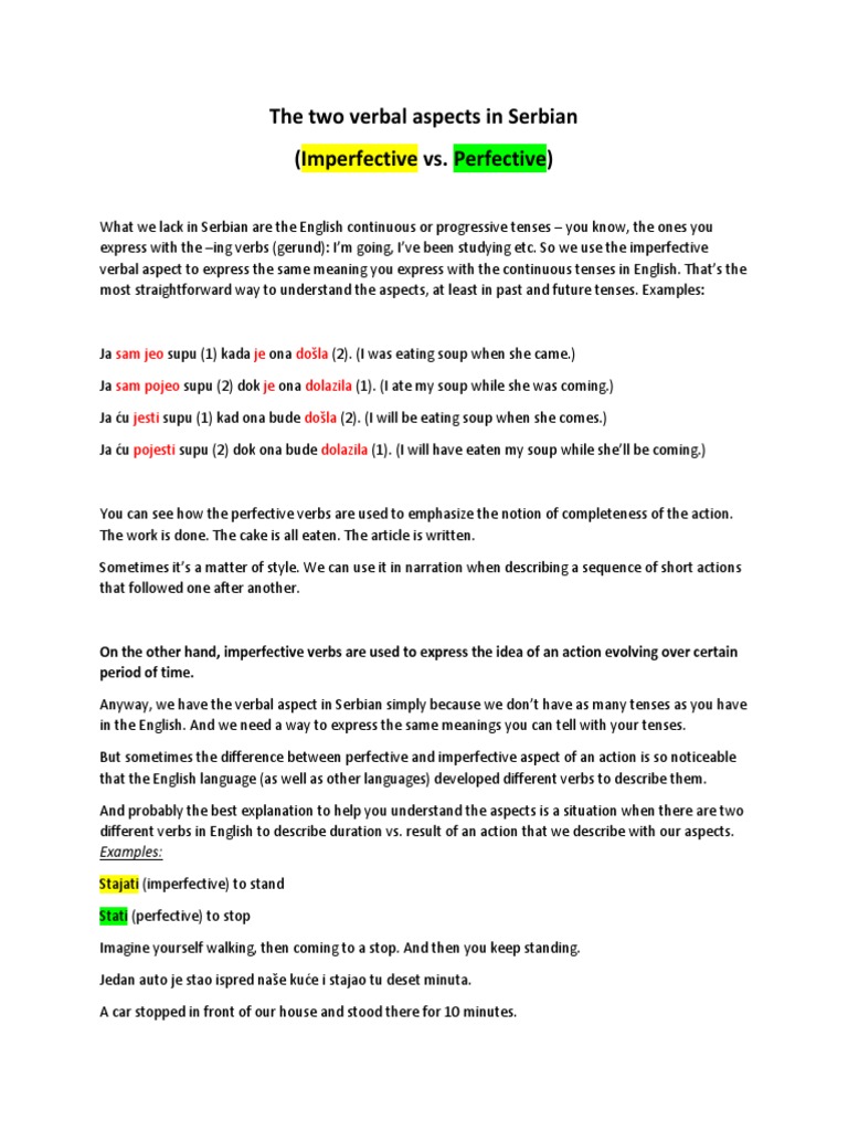The Two Verbal Aspects in Serbian | PDF | Grammatical Tense | Syntax