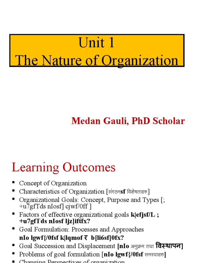 Unit 1 The Nature of Organizations | PDF | Goal | Behavioural Sciences