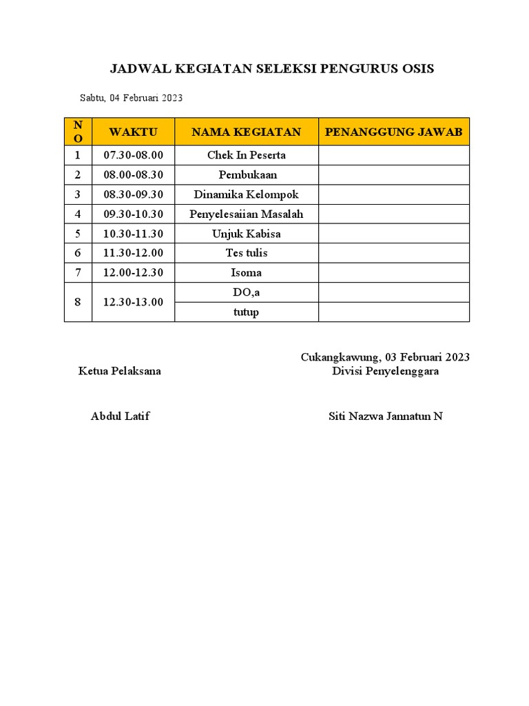 Jadwal Seleksi Pengurus OSIS 2023 | PDF