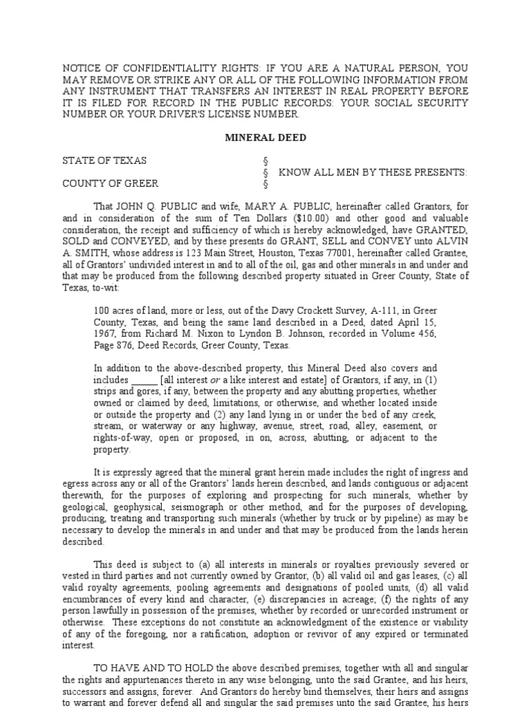 Mineral Deed | PDF | Deed | Common Law