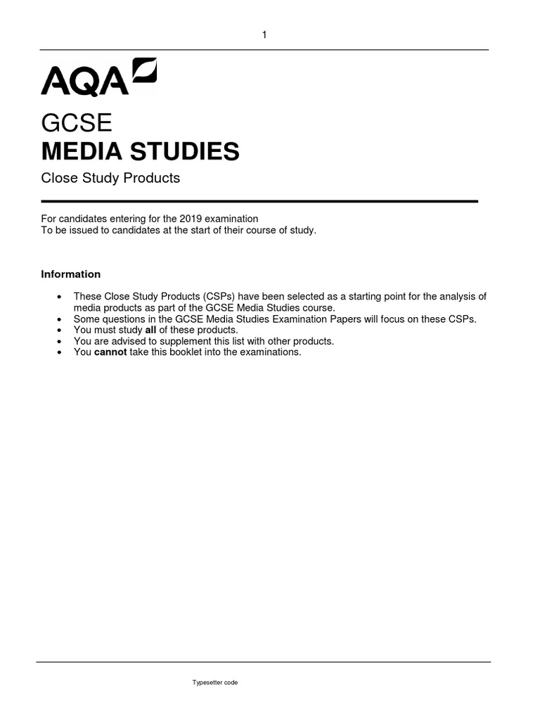 GCSE Media Studies Close Study Products Booklet v5 2 For SKM 2 3 1 ...