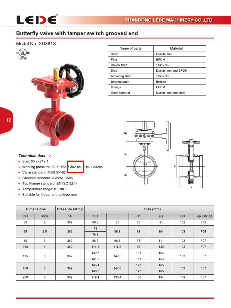 FT - Xd381x - Valvula Mariposa Ul | PDF