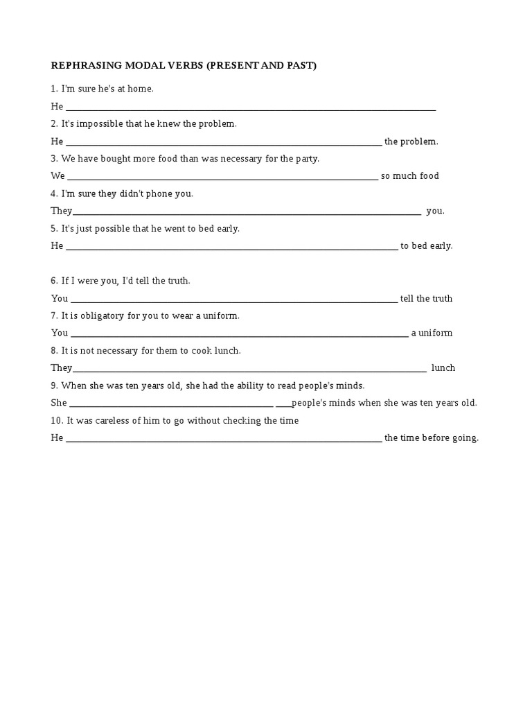 Rephrasing Modal Verbs. 2º Bach | PDF | Language Arts & Discipline | Self-Improvement