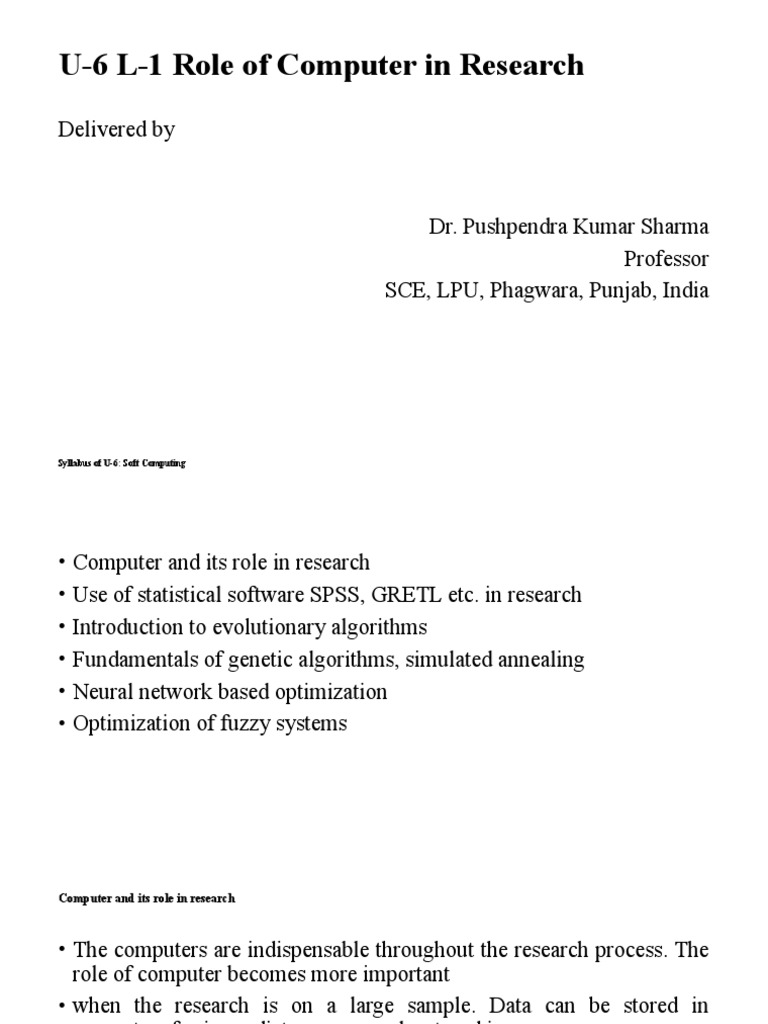 GEN 530 U-6 L-1 Role of Computers in Research | Download Free PDF ...