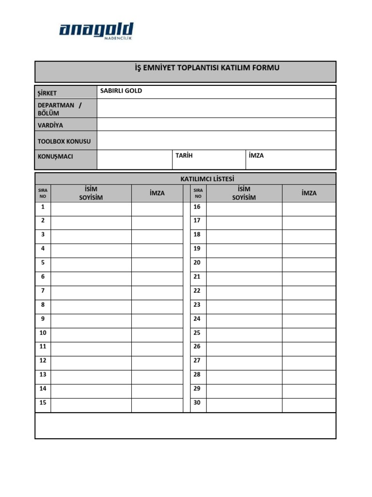 Toolbox Attendance Form | PDF