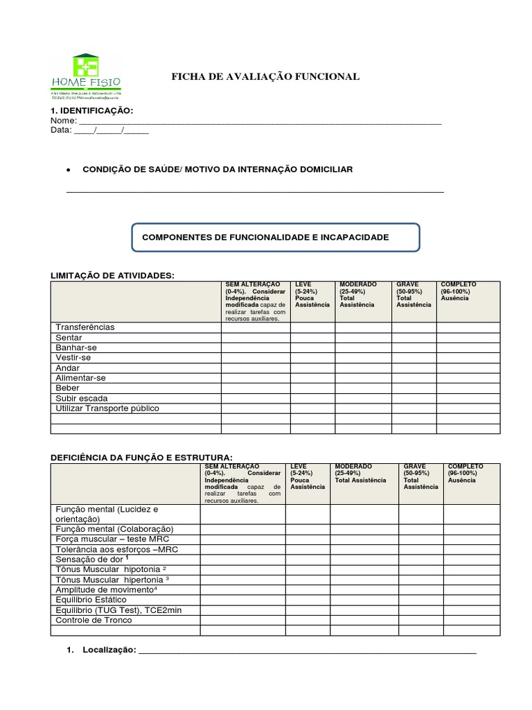 Ficha de Avaliação Funcional Cif | PDF | Epidemiologia | Medicina Clínica