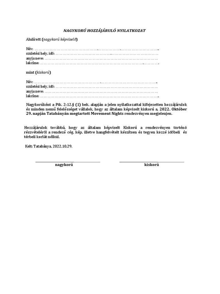 Szülői Nyilatkozat | PDF