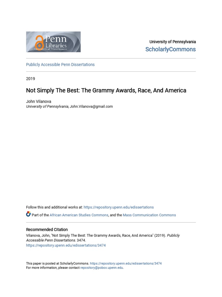 Not Simply The Best - The Grammy Awards Race and America | PDF | Race ...