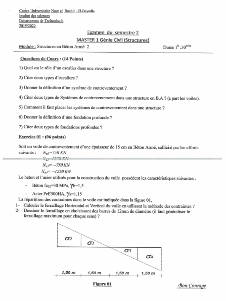 Sujet Corrige - Examen - Structures Et Béton Armé 2 - 1MGC | PDF