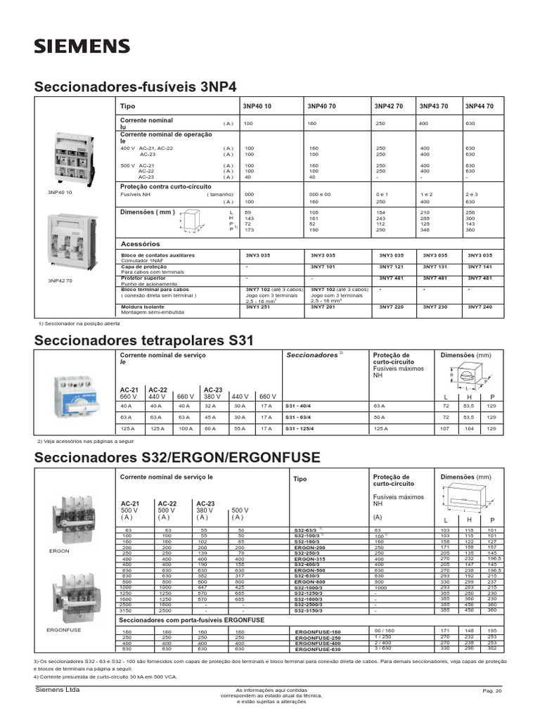 Seccionadores e Acessórios Siemens | PDF | Bens manufaturados | Quantidade