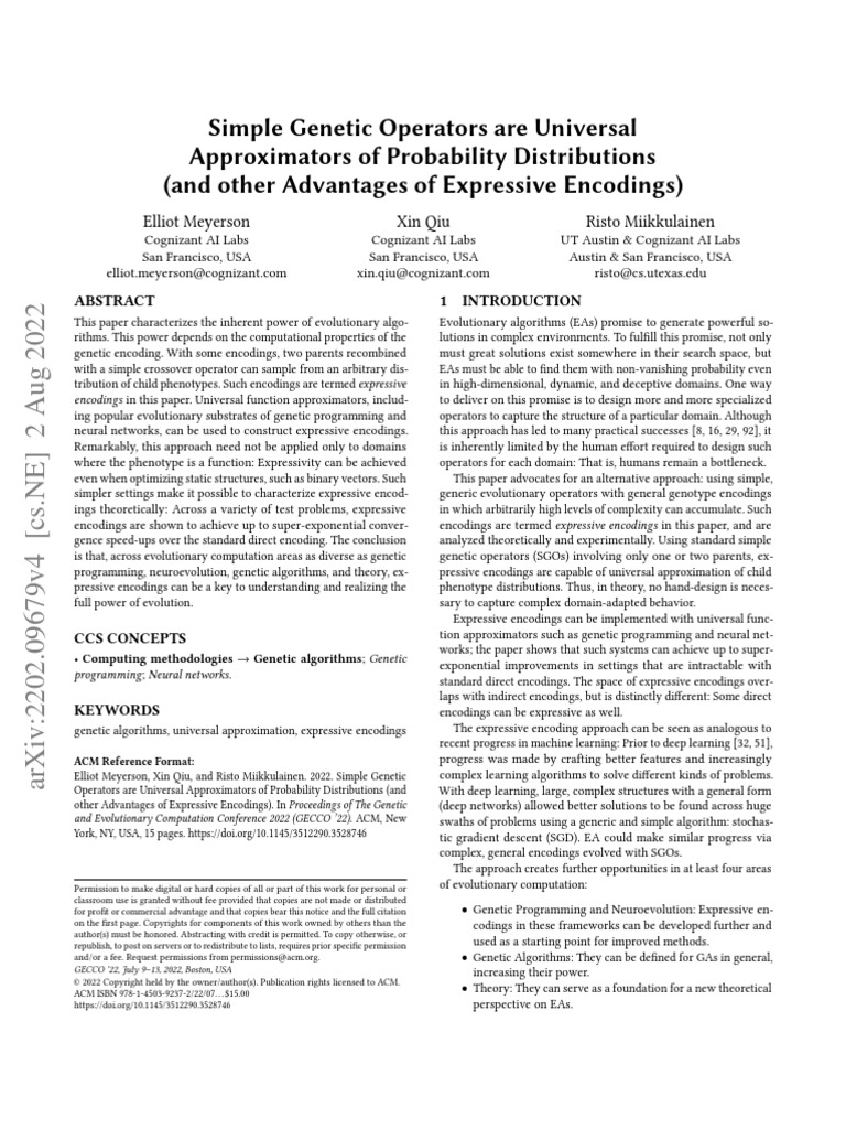 Simple Genetic Operators Are Universal Approximators of Probability Distributions (And Other ...